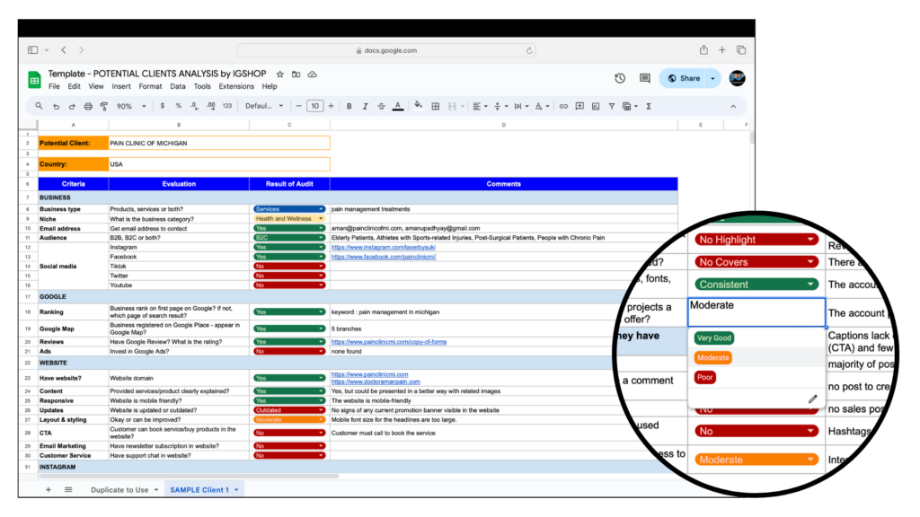 Potential Client Analysis Template - IG Shop